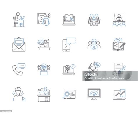 디지털 작업 공간 라인 아이콘 컬렉션입니다 협업 원격 생산성 통신 자동화 클라우드 모바일 벡터 및 선형 일러스트레이션 통합 보안