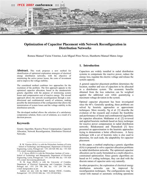 Pdf Optimization Of Capacitor Placement With Network Reconfiguration