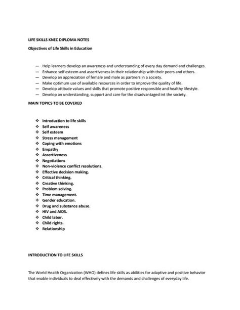 Life Skills Notes For Knec Diploma Courses