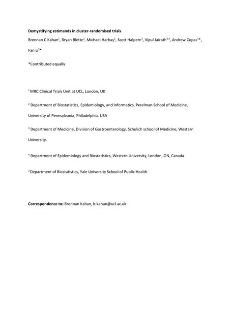 Pdf Demystifying Estimands In Cluster Randomised Trials