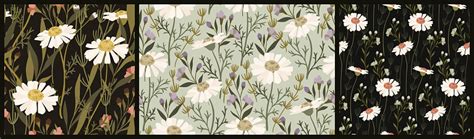 완벽 한 꽃 패턴 큰 데이지 꽃 허브 잎 가지와 오래된 패션 꽃 프린트 벡터 일러스트 레이 션 꽃 식물에 대한 스톡 벡터 아트 및 기타 이미지 Istock