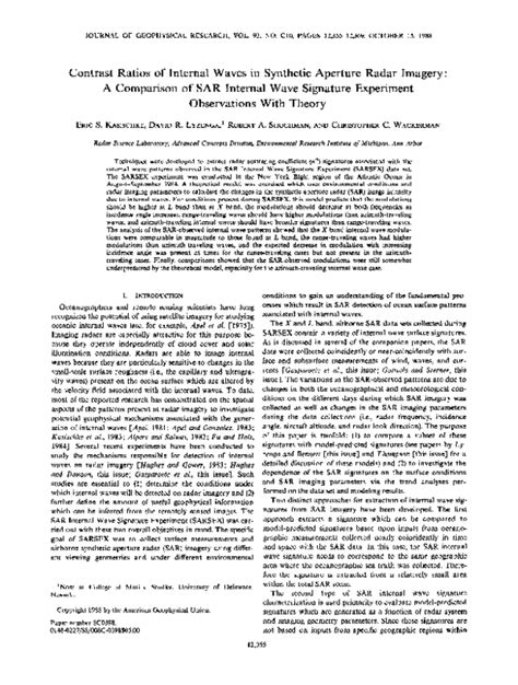 Pdf Contrast Ratios Of Internal Waves In Synthetic Aperture Radar Imagery A Comparison Of Sar