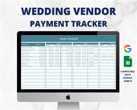 Wedding Vendor Payment Tracker Wedding Spreadsheets Wedding Etsy