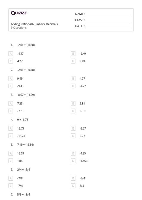 50 Adding Decimals Worksheets For 8th Class On Quizizz Free And Printable
