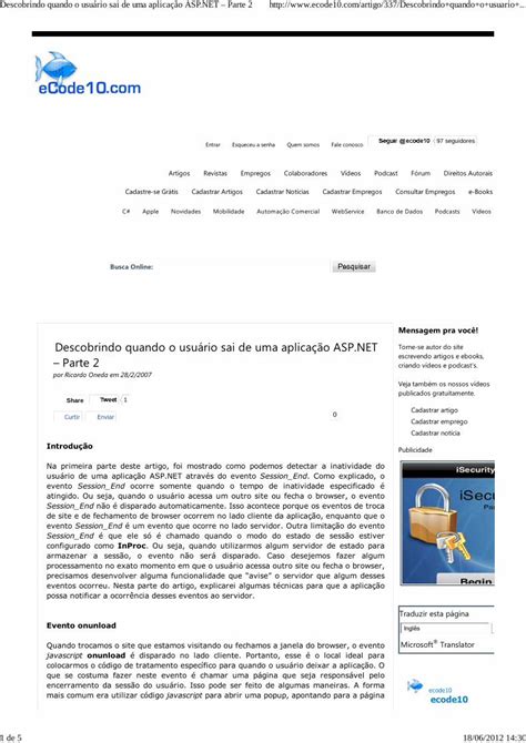 Pdf Descobrindo Quando O Usuário Sai De Uma Aplicação Aspnet