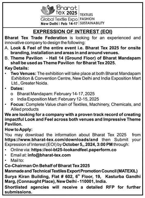 Expression Of Interest Eoi Bharat Tex 2026