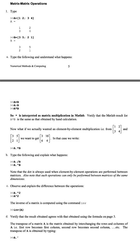Solved Matrix Matrix Operations Type A A Chegg Com