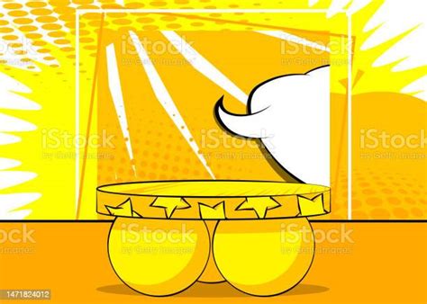 만화책 제품 발표 장면 광고 연단 모형 프레젠테이션을 위한 팝 아트 무대 노란색 배경 가격표에 대한 스톡 벡터 아트 및 기타 이미지 Istock