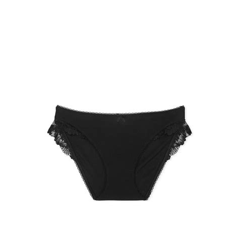 Buy Victorias Secret Stretch Cotton Lace Trim Bikini Panty Black Online