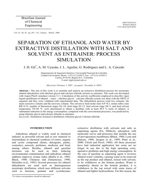 Separation Of Ethanol And Water By Extractive Distillation