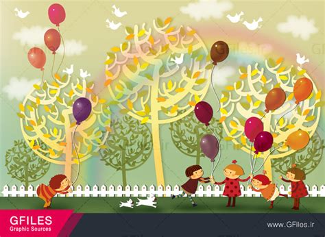 فایل Psd لایه باز شادی کودکان در پارک بصورت کارتونی