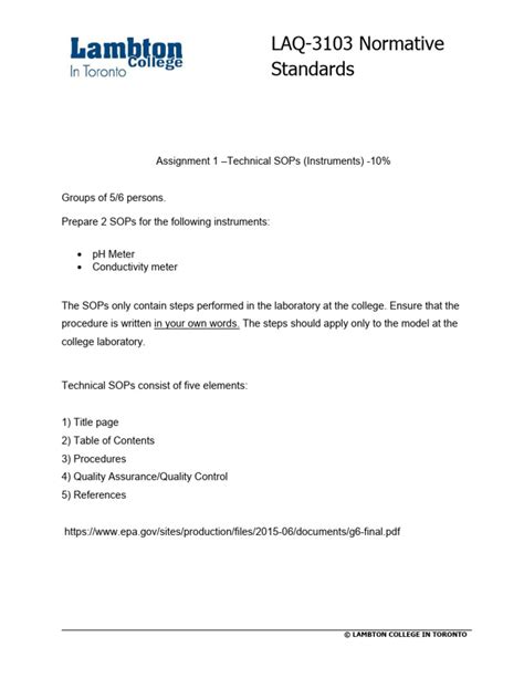 laq 3103 assignment 1 instructions technical sop instruments pdf