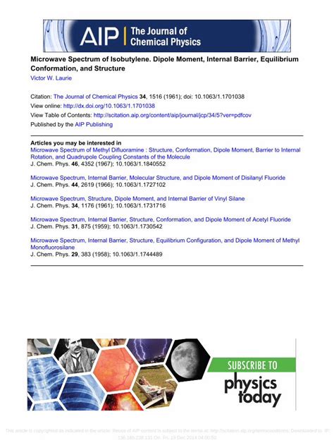 Pdf Microwave Spectrum Of Isobutylene Dipole Moment Internal Barrier Equilibrium
