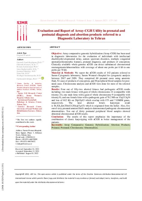 Pdf Evaluation And Report Of Array Cgh Utility In Prenatal And