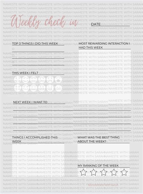 Printable Weekly Check In Etsy