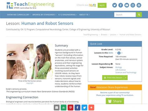teach engineering human and robot sensors lesson plan for 5th 8th