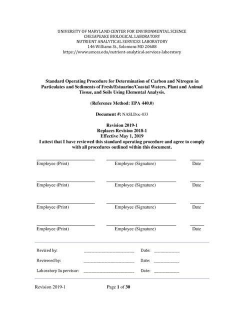 Fillable Online Standard Operating Procedure For Determination Of