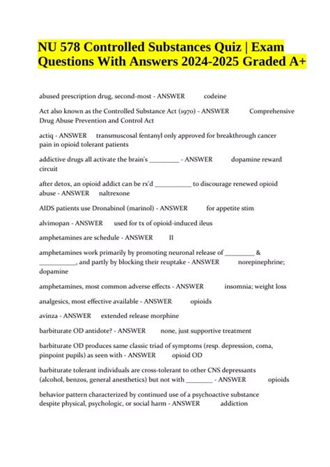 Nu 578 Controlled Substances Exam Questions With Complete Solution Updated 2024 2025 And Nu 578
