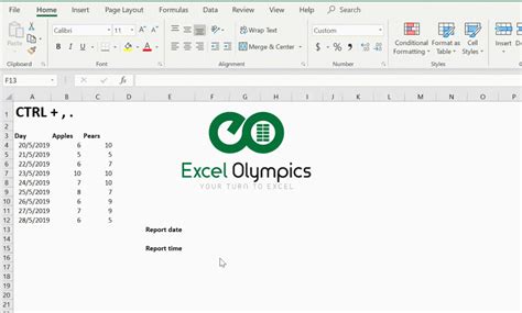 todays date and current time shortcuts in excel excel olympics
