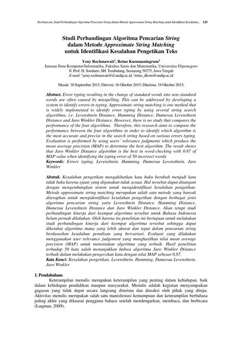 PDF Studi Perbandingan Algoritma Pencarian String Dalam Metode Approximate String Matching