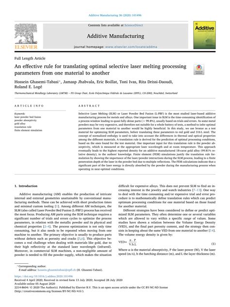 Pdf An Effective Rule For Translating Optimal Selective Laser Melting