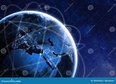 Global Connectivity Concept With Worldwide Communication Network Connection Lines Around Planet