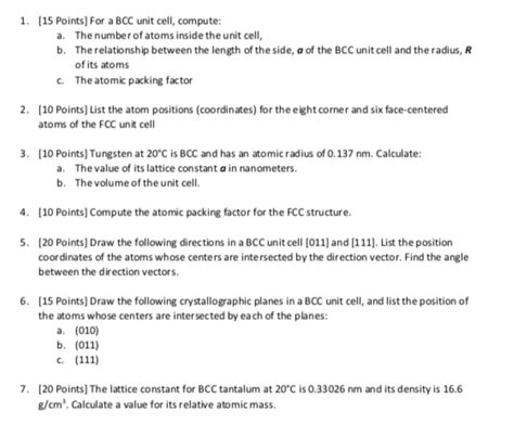 Solved Points For A BCC Unit Cell Compute A The Chegg