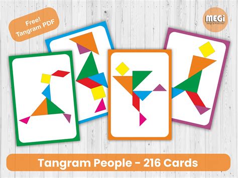 Tangram Set Of People Puzzle Cards 210 Cards And Free Tangram Etsy
