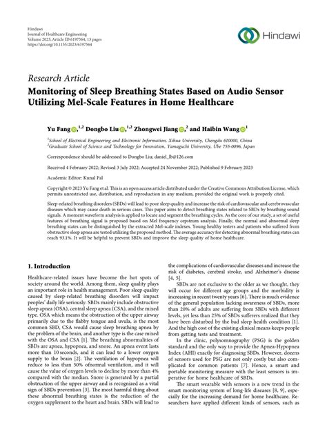 Pdf Monitoring Of Sleep Breathing States Based On Audio Sensor Utilizing Mel Scale Features In