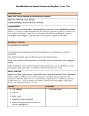 From Dichotomous Keys To Domains And Kingdoms Lesson Plan Docx From Dichotomous Keys To