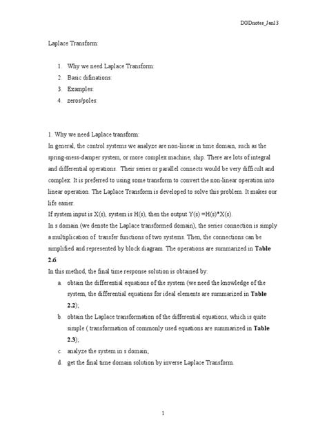 An Introduction to Laplace Transforms: Explaining Their Uses and Applications in Control Systems ...