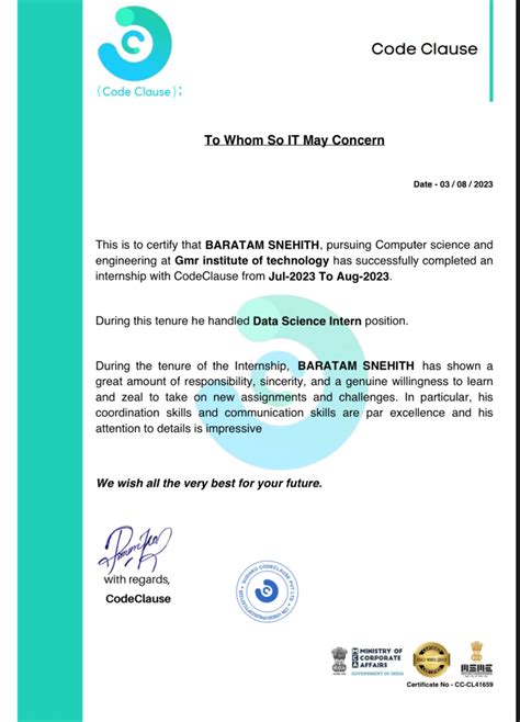Baratam Snehith On Linkedin Intern Codeclause Completed Certificateofcompletion