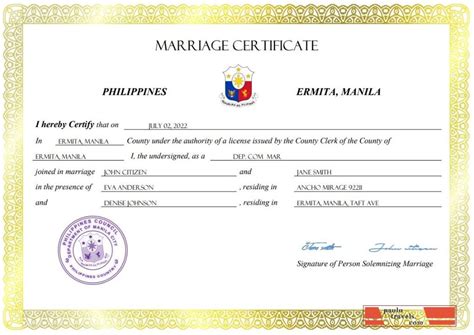 Philippines Marriage Certificate Word And Pdf Template