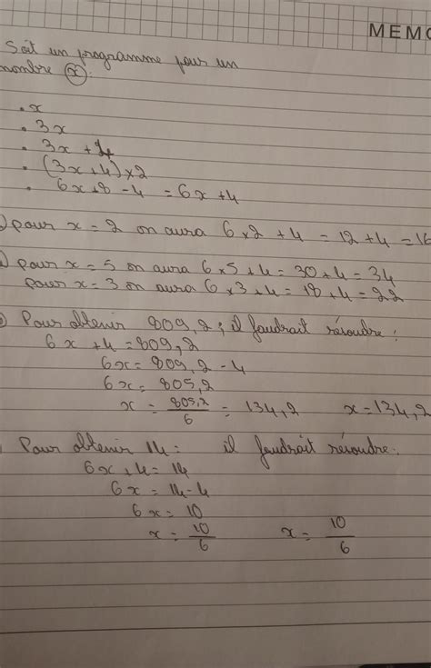 Exercice Du Programme De Calcul N°1 Voici Un Programme De Calcul Qui Peut Sappliquer à N