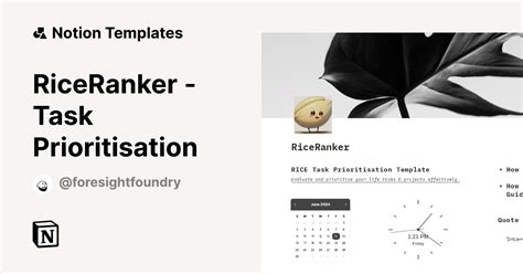 Riceranker Task Prioritisation Template By Foresight Foundry Notion