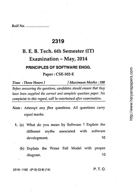 Btech It Sem Principles Of Software Engineering May B Tech Haryanapapers Studocu