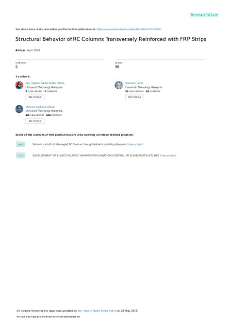 Pdf Structural Behavior Of Rc Columns Transversely Reinforced With Frp Strips