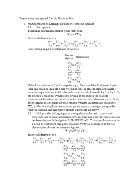 Formulario Primer Parcial Calculo Multivariable Pdf Derivado