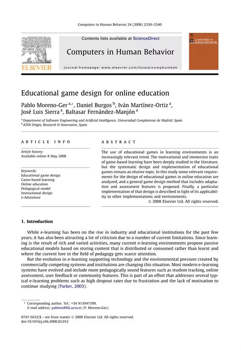 Educational Game Design For Online Education Pdf