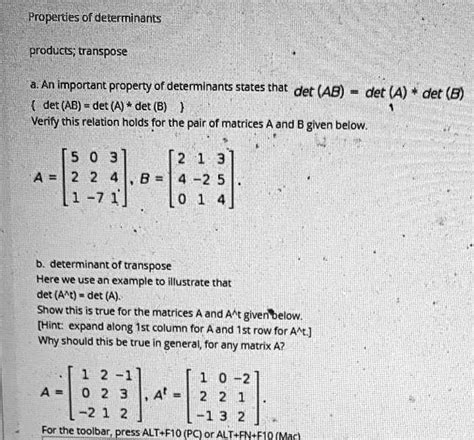 solved properties of determinants and the transpose an important