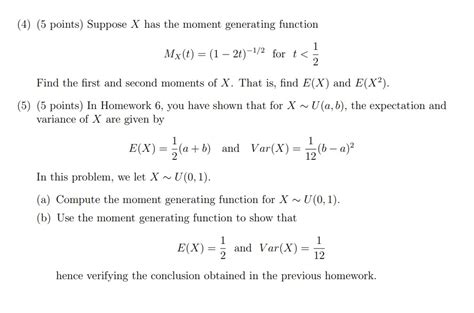 solved 4 5 points suppose x has the moment generating