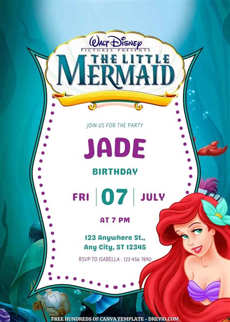 16 The Little Mermaid Canva Birthday Invitation Templates