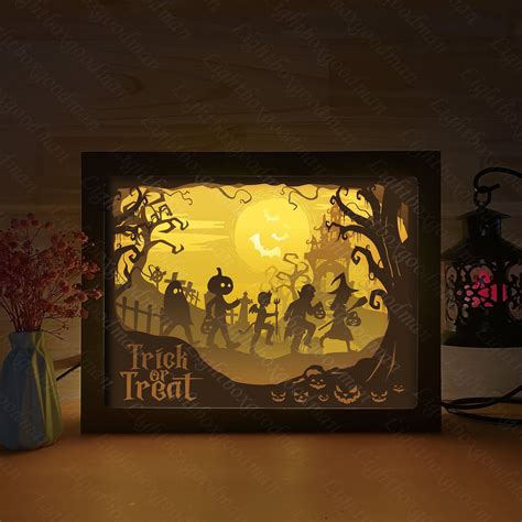 halloween 8 paper cutting light box template files shadow box template