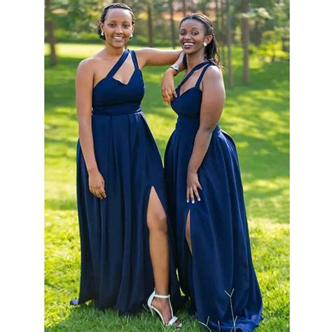 Plus Size Royal Blue Satin Midnight Blue Bridesmaid Dresses With One