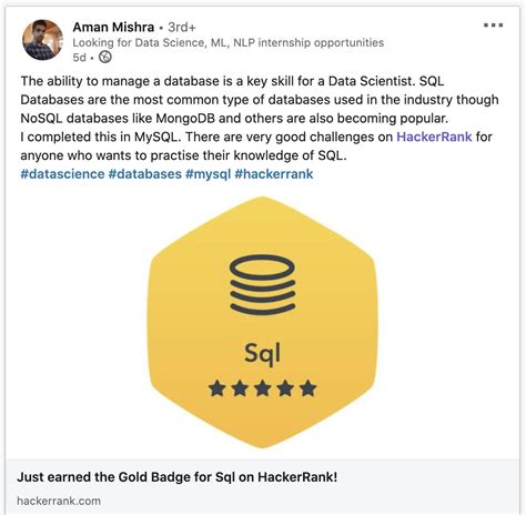 Hackerrank On Linkedin Keep Learning Aman More Success To You 🙌