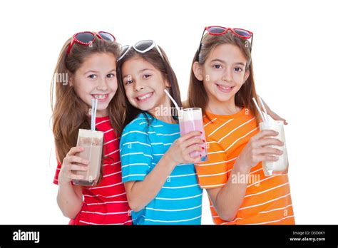 children drinking flavored milk drinks Stock Photo - Alamy