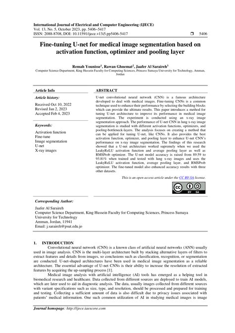 Pdf Fine Tuning U Net For Medical Image Segmentation Based On Activation Function Optimizer