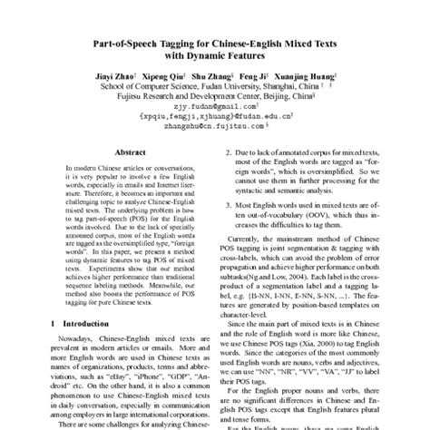 Part Of Speech Tagging For Chinese English Mixed Texts With Dynamic Features Acl Anthology