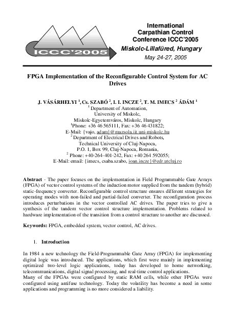 Pdf Fpga Implementation Of The Reconfigurable Control System For Ac