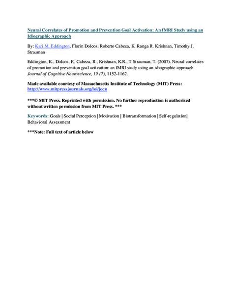 Pdf Neural Correlates Of Promotion And Prevention Goal Activation An